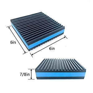 Forestchill Heavy Duty Anti Vibration Pads, 6" x 6" x 7/8" Ribbed Rubber with Blue Foam Center Isolation Pad for HVAC, Air Compressor, Washer and Dryer, Air Conditioner Units (Pack of 4)