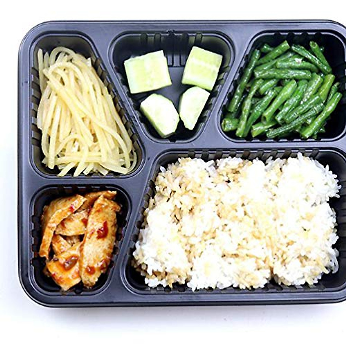 Hemoton 30pcs Disposable Bento Box 5 Compartment Meal Prep Container with Lid Microwave Heating Food Box for Home Restaurant (Black)