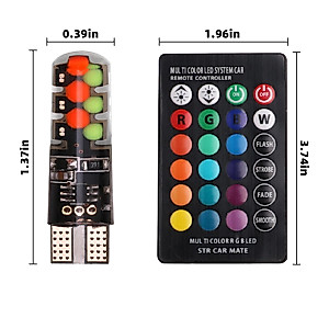 HIPOPY Car T10 RGB LED Bulb Width Light with Remote Control, 2pcs Multi Mode Auto Replacement Strobe Light, COB Wedge for Interior Map Dome Door License Plate Light Reading Trunk Lights