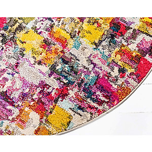 Unique Loom Estrella Collection Abstract, Bright Colors, Distressed, Modern Area Rug, 8 ft x 8 ft, Multi/Beige