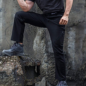 FREE SOLDIER Men's Fleece Lined Outdoor Cargo Hiking Pants Water Repellent Softshell Snow Ski Pants with Zipper Pockets (Black 34W x 30L)