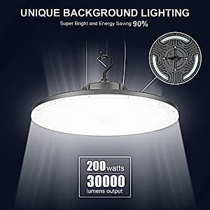 200W UFO LED High Bay Light 800W MH/HPS Equivalent 30,000lm 5000K Dimmable High Bay LED Shop Light (Dimmer Remote Controller Included) UL DLC Approved Warehouse Lights 5' Cable AC 100-277V