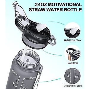 ELYPHINE 32OZ Water Bottles with Removable Straw & Time Marker, Motivational Water Bottle with BPA Free Tritan Material, Leakproof Water Jug for Fitness Sports (Forever Lost 24oz)