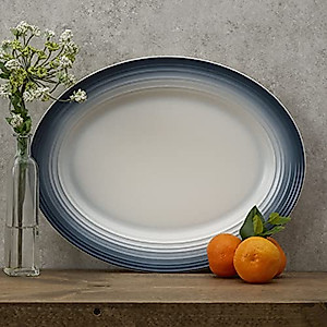 Mikasa Swirl Ombre White Oval Platter, 13.75 Inch, Blue Banded