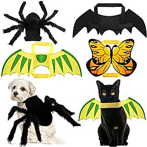 4 Pcs Halloween Pet Costume Spider Dragon Bat Butterfly Dog Costume Adjustable Adhesive Cosplay Bat Wings for Small Dogs and Cats Funny Cat Dog Costume Halloween Party Supply
