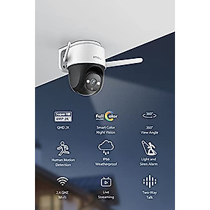 Imou Security Camera Outdoor with Floodlight and Sound Alarm, 4MP QHD Pan/Tilt 2.4G Wi-Fi Camera, IP66 Weatherproof 2.5K Bullet Camera, Full Color Night Vision IP Camera with 2-Way Talk, Cruiser