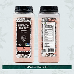 Soeos Pink Himalayan Sea Salt, Fine Grain, 38.8oz (2.4 LB), Kosher Salt, Non-GMO