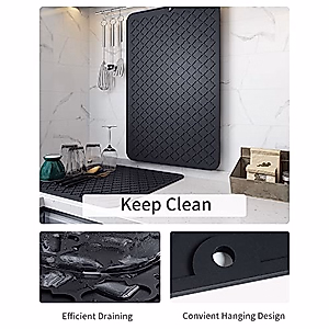 AMOAMI-Dish Drying Mats for Kitchen Counter Heat Resistant Mat Kitchen Gadgets Kitchen Accessories (16" x 24", BLACK)