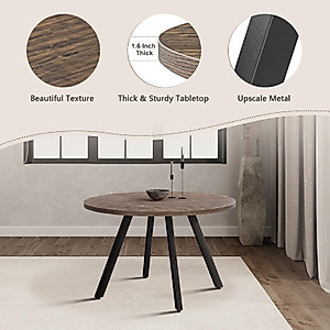 SIMTONAL Round Wood Dining Table for 4-6, 47" Mid Century Modern Kitchen Table (Only Table), Brown