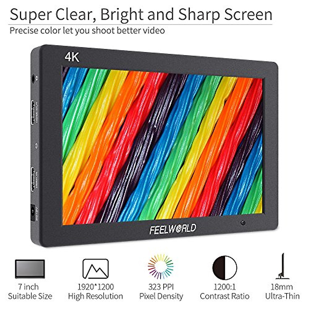 FEELWORLD T7 7 Inch IPS 4K HDMI Camera Field Monitor Video Assist Full HD 1920x1200 Solid Aluminum Housing DSLR Monitor with Peaking Focus False Colors