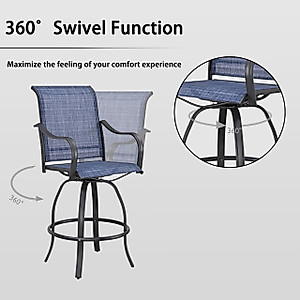 LOKATSE HOME 2 PCS Outdoor Swivel Bar Stools Height Chairs with Armrest for Backyard Deck Lawn Garden, Blue