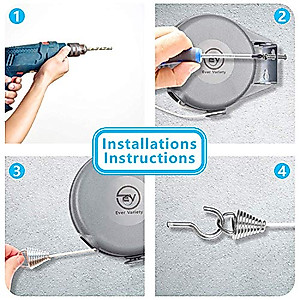 Ever Variety Retractable Clothesline Indoor and Outdoor Cord 49 Feet, Heavy Duty 30lbs Weight Capacity Clothes Line Retracting Indoor, Space Saving and Easy Installation Laundry Extendable Clothesline