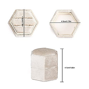 Etercycle Velvet Jewelry Ring Box, Hexagon Premium Gorgeous Vintage Double Ring Gift Box with Detachable Lid for Proposal Engagement Wedding Ceremony(Beige)