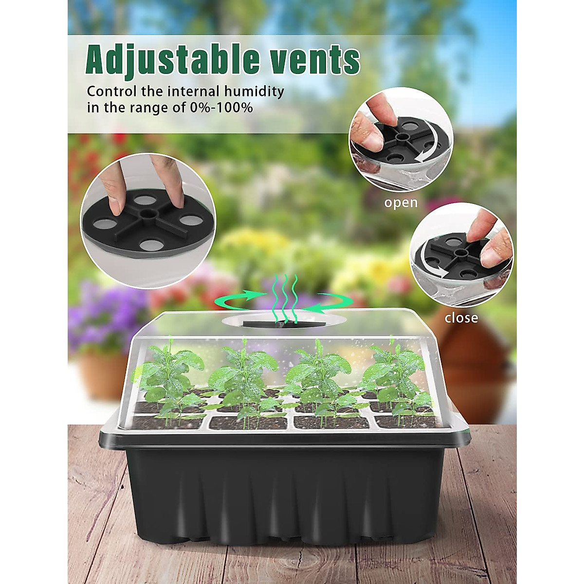 14 Packs Seed Starter Tray, 168 Cells Total Tray, Seed Starting Kit with Adjustable Humidity Dome and Base Plant Starter Kit Mini Greenhouse Germination Kit with 2 Garden Tools and 20 Plant Labels