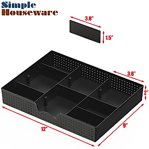Simple Houseware 2 Pack Drawer Organizer Tray with 9 Adjustable Compartments, Black