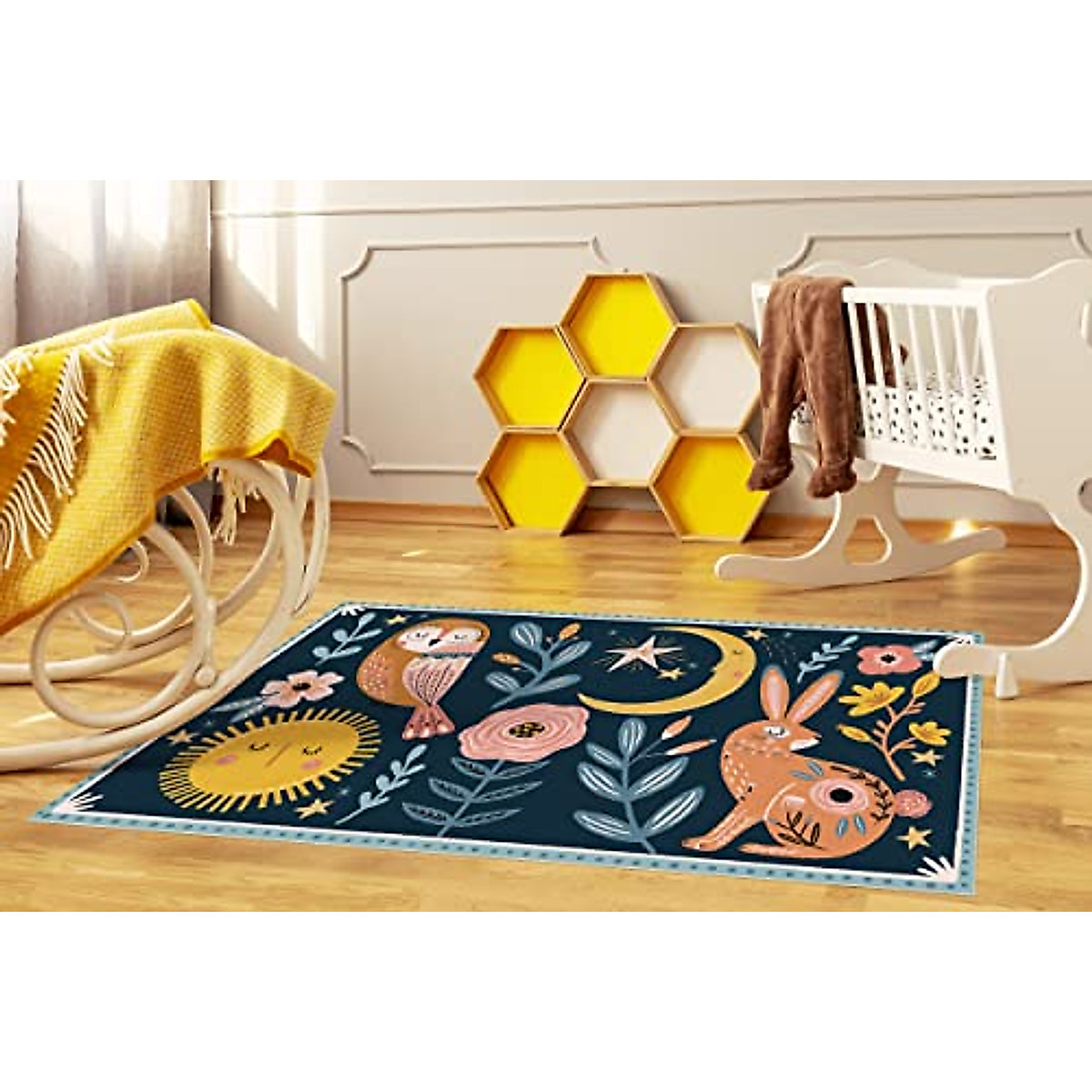 Studio M Floor Flair Folk Friends - Dark - 3 x 5 Ft Decorative Vinyl Rug - Non-Slip, Waterproof Floor Mat - Easy to Clean, Ultra Low Profile - Printed in The USA