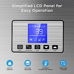 Commercial Ice Maker Machine 450 Lbs/24H, Ice Maker Commercial Stainless with 120 Lbs Storage, Freestanding Ice Maker Machine Ready Ice Cubes in 8-10 Mins, Thicknesses Adjustable