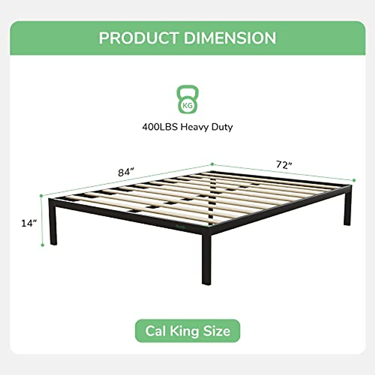 Novilla 14 Inch California King Bed Frame with Headboard, Platform Bed Frame No Box Spring Needed, Metal Cal King Bed Frame with Storage Space, Wooden Slats Support, Easy Assembly, Black