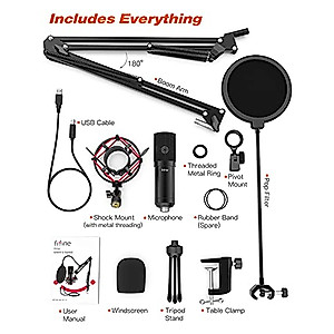 FIFINE USB Microphone Set with Flexible Boom Arm Stand Pop Filter, Plug and Play with PC Desktop Laptop Computer, Streaming Podcast Instrument Mic Kit for Home Studio (T732)