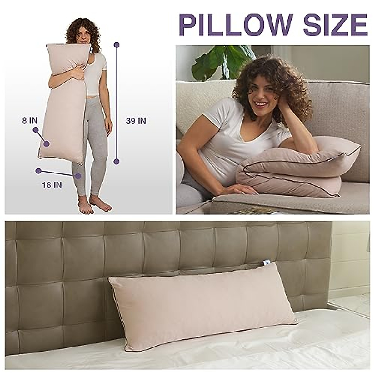 Pharmedoc Body Pillow, Pregnancy Pillow, Side Sleeper Pillow, Body Pillow for Adults, Memory Foam Pillow, Mocha