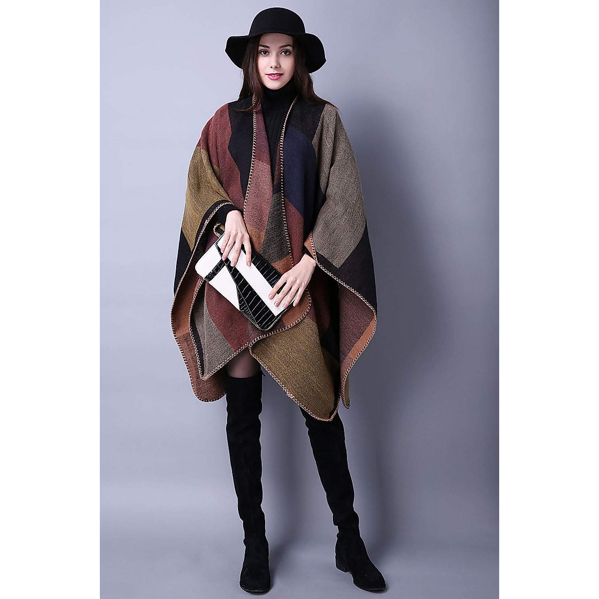 KirGiabo Women's Poncho Sweater Shawl Wraps Cape for Fall Winter,Khaki