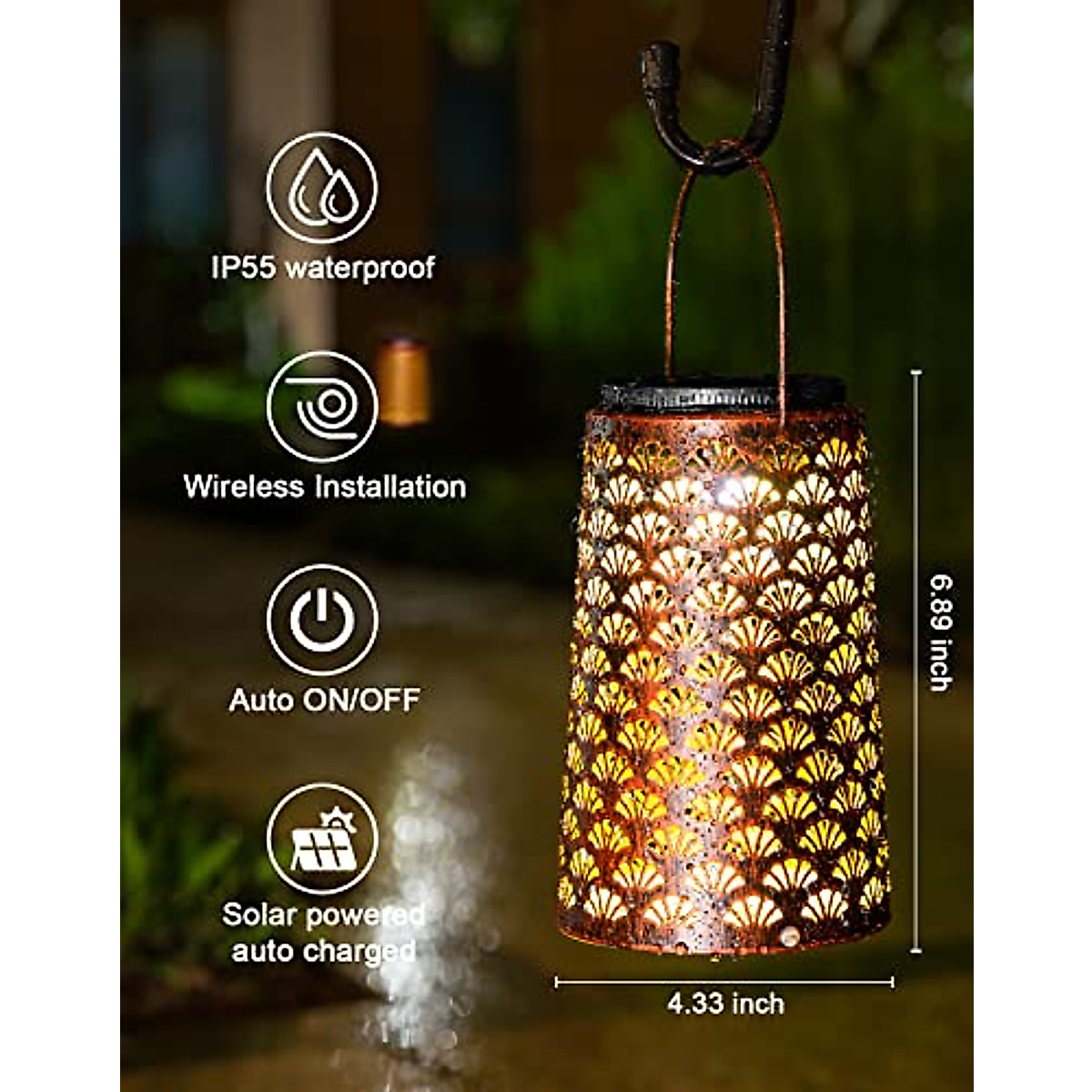 JSOT Solar Lanterns Outdoor Waterproof,2 Pack Hanging Lantern Decorative Metal Outdoor Lights for Backyard Porch Patio Table Yard Balcony Teepee Lawn Pathway Tree 2 Modes Warm/Cool White