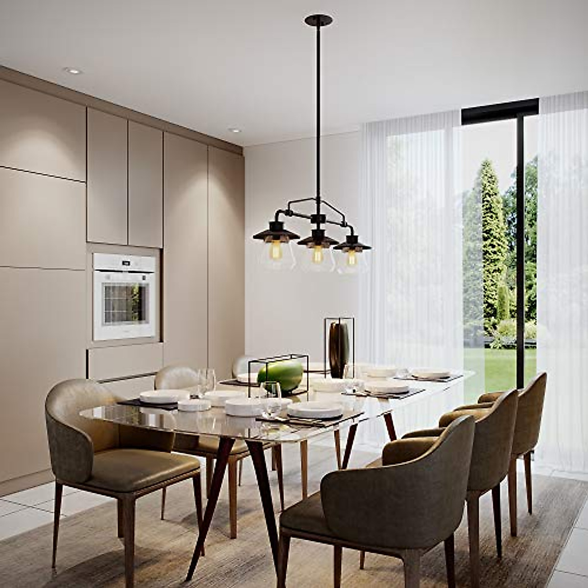 Globe Electric 64845 Nate 3-Light Pendant, Oil Rubbed Bronze, Clear Glass Shades