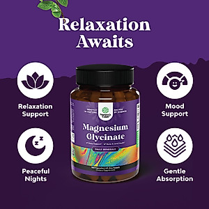 Pure Magnesium Glycinate 400mg Per Serving - Vegan High Absorption Chelated Magnesium Capsules for Women & Men with Elemental 400mg for Mood Sleep and Relaxation Support - 45 Servings