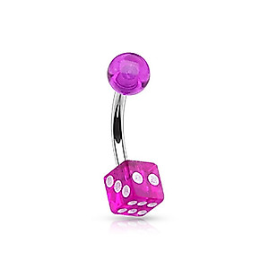 Covet Jewelry Arcrylic Dice 316L Surgical Steel Belly Button Rings (Purple)