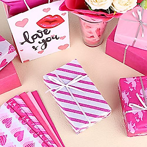 Kavoc 60 Sheets Huge Size Valentines Day Tissue Bulk, 20 x 30 inch Hot Pink Rose Red Love Heart Cupid Tissue Paper for Gift Wrapping, Gift Bags, Valentine's Day, Mother Plot, Birthday Party