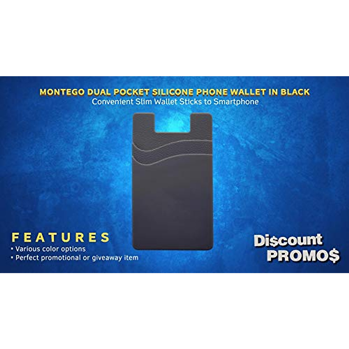 DISCOUNT PROMOS 10 Montego Silicone Phone Wallets Pack - Strong Adhesive, Dual Pocket - Black