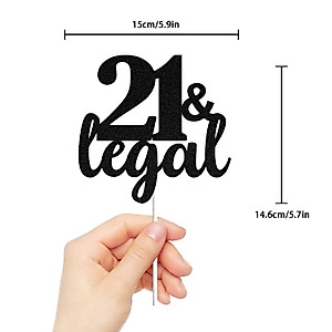 21 & Legal Black Glitter Birthday Cake Topper Finally Legal Cake Decorations 21 Years Old Party Supplies