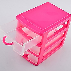 haoun 3-Tier Mini Desktop Organizer Drawer Type Storage Box - Pink