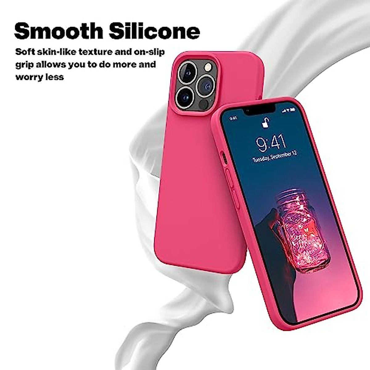 OTOFLY Compatible with iPhone 13 Pro Case,Liquid Silicone Slim Protective Shockproof Phone Case Cover with Anti-Scratch Microfiber Lining, 6.1 inch (hot Pink)
