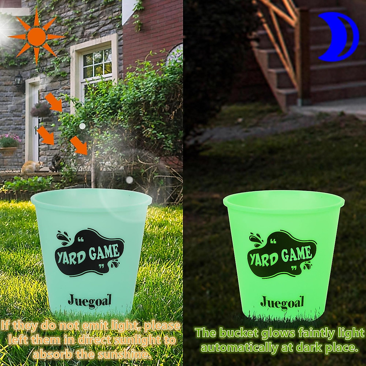 Juegoal Outdoor Toss Game Glow in Dark with Noctilucent 12 Buckets & 6 Balls, Throwing Game for Beach, Camping, Lawn and Backyard