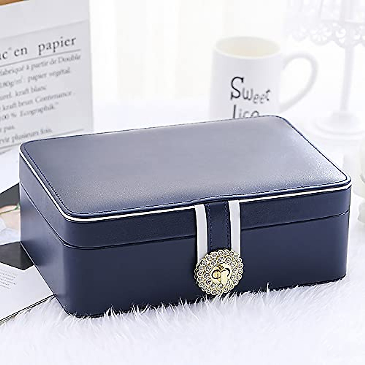 Jewelry Box Organizer, Two Layer Large Jewelry Storage Case, Pu Leather Jewelry Box for Women and Girls to Store Rings, Earrings, Necklaces, Bracelets and Watches