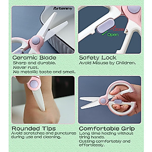 Artenny Kids Food Scissors, Ceramic Baby Food Scissors with Case Travel, Portable Toddler Food Scissors with Safety Lock (A)