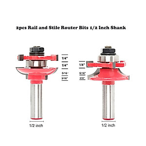 Sinoprotools 2Pcs Cabinet Door Rail and Stile Router Bits 1/2 Inch Shank, Round Over Rail and Stile Router Bit Set, Carbide-Tipped Milling Cutters for Professional Woodworking or DIY
