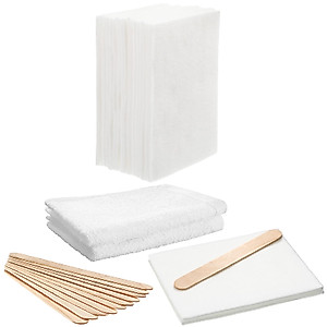 27 Pieces Wood Wax Applicator, Includes 15 White Non-Woven Pads 2 Terry Cloth Buffing Towels and 10 Stirring Sticks for Polishing Cutting Board and Multi Purpose Use in Home
