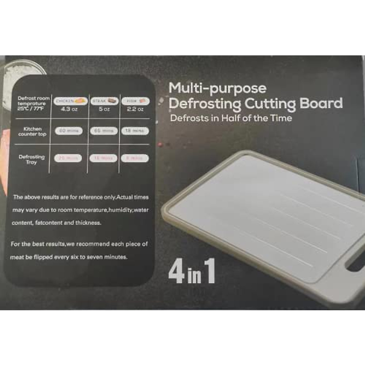 Bandeja de Descongelación - Tabla de cortar 4 en 1, Tabla Multifuncional con Afilador de Cuchillo, Rallador de ajo, Tabla para descongelar carne, Tabla de cortar antideslizante doble cara.