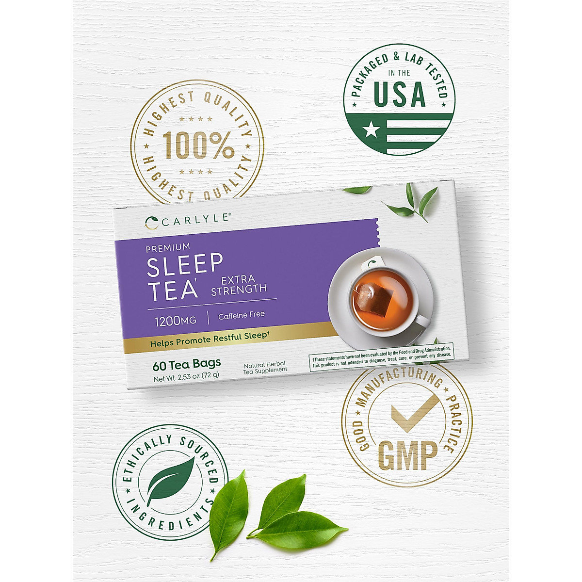 Carlyle Sleep Tea | 60 Tea Bags | Caffeine Free | Herbal Blend | Bedtime Tea | with Valerian Root | Helps Promote Restful Sleep | Vegetarian, Non-GMO, Gluten Free