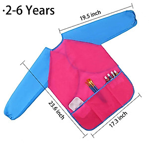 URSKYTOUS 2 Pack Kids Art Smocks Children Painting Aprons Long Sleeve Kids Smock with 3 Pockets Toddler Smocks Gifts for Art Craft, Cooking, Baking, Feeding, Age 3-7 Years, Blue and Yellow