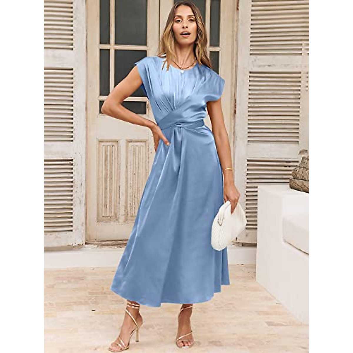 ANRABESS Women's 2023 Formal Dress for Women Summer Maxi Elegant Satin Cocktail Dress Sleeveless Wrap A-Line Flowy Midi Wedding Guest Silk Semi Formal Dress 916qianlan-L
