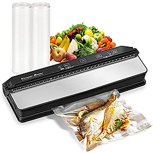 Vacuum Sealer Machine, Automatic Vacuum Air Sealing System for Food Savers, Food Sealer with Dry & Moist Food Preservation Modes, Built-in Cutter 15 Bags Starter Kit Lab Tested Easy to Clean Led Indicator Lights