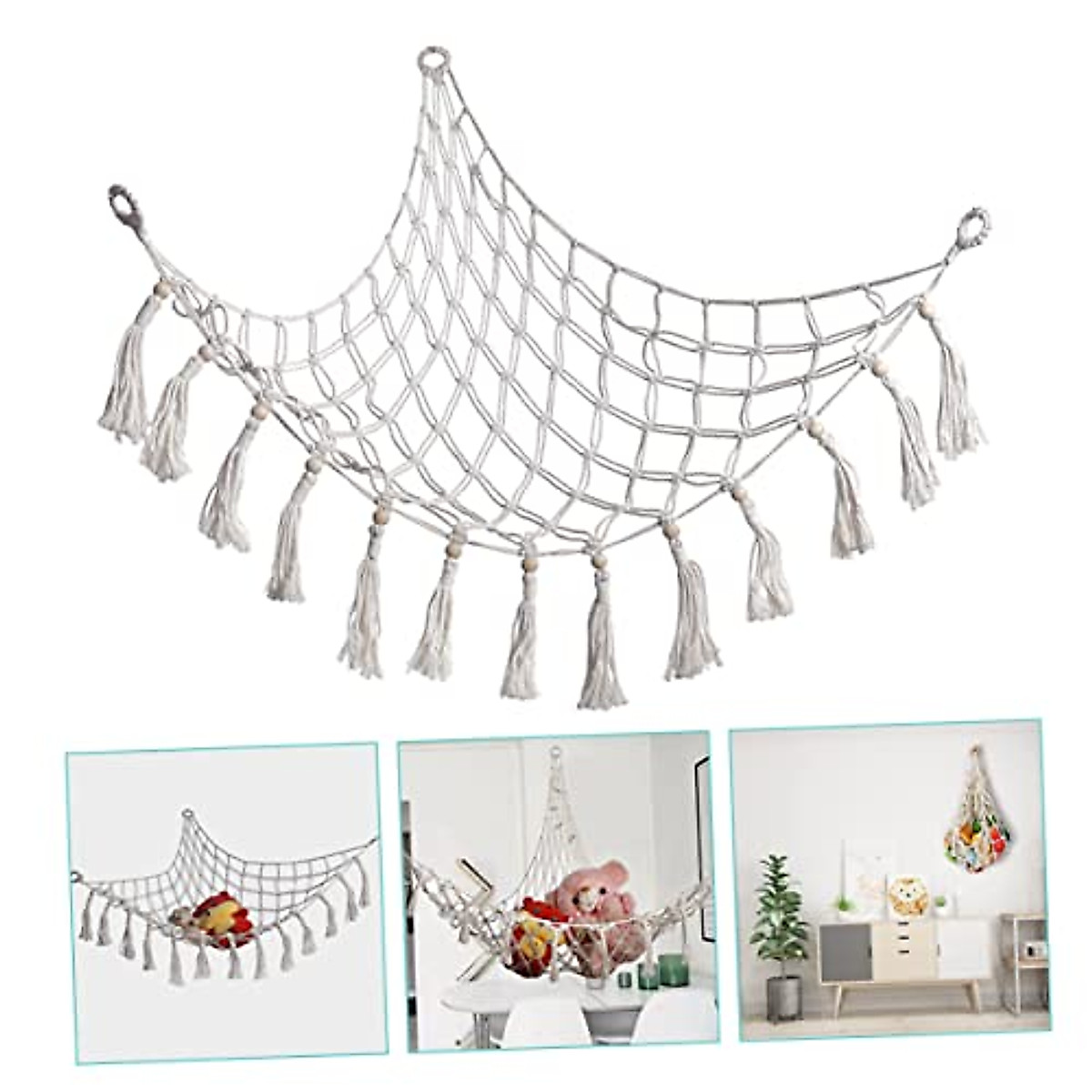 Veemoon Triangular Net Bag Decor Stuffed Sloth Plush Nursery Holder Net Corner Hammock Organizer Dirty Clothes Storage Hammock Wall Hanging Net Display Net