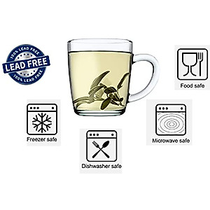 Clear Glass Coffee mugs, 11.5 Ounces- Glass Coffee Cups with Handle, Cappuccino, Espresso, Tea, Latte Cups, Cups for Drinking Hot Beverages, Large Capacity, 2 Pack (Clear)