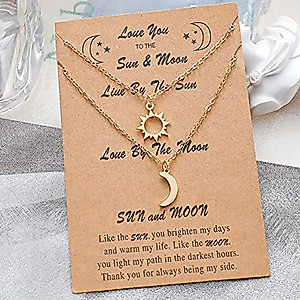 Stainless Steel Charm Sun and Moon Best Friend Couple Necklace Distance Matching Friendship BFF Jewelry Gifts for Women Men Teen (gold)
