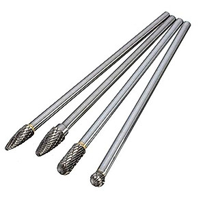 4 Pcs Carbide Rotary Burr Set, 1/4-Inch Long Shank Tungsten Steel Head Burr Bit Set Fits Rotary Tool for Wood/ Metal Drilling Carving Engraving