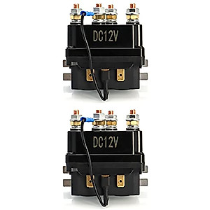 QWORK Solenoid Relay, 12V 250A Winch Relay Solenoid Replacement Contactor for 3000-5000lbs ATV UT Winch Control, 2 Pack