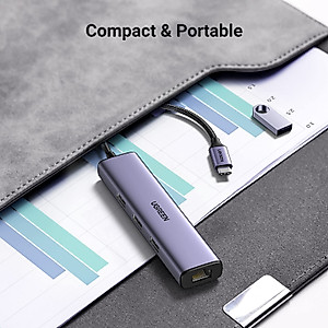 UGREEN USB C to Ethernet Adapter, 4 in 1 USB C Hub Ethernet with 3 USB 3.0 Ports/Gigabit Rj45, Plug & Play, Thunderbolt (3/4) to Network Adapter for MacBook Pro/Air, XPS, iPad Pro, iPhone 15 Pro/Max
